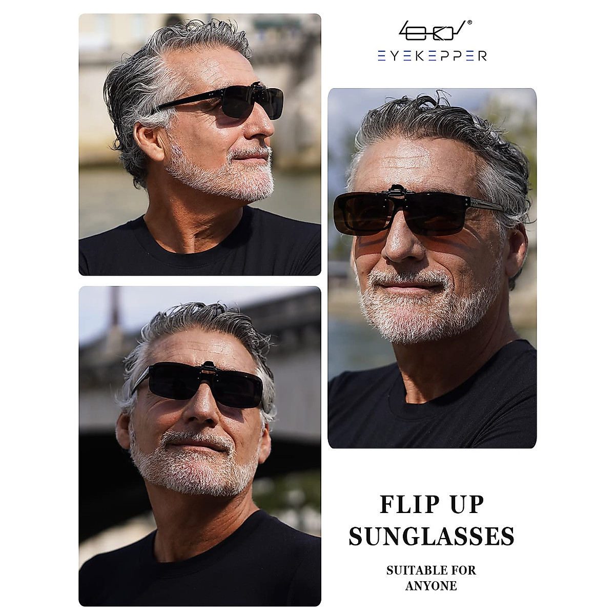 Eyekepper Flip-up Clip-on Sunglasses Polarized 60x43 MM 4-Pack Metal Glasses Clip