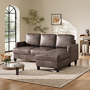 Vesgantti 72 inch L Shaped Couches, 3 Seater Sectional Sofa with Chaise Lounge, Upholstered Modern 3 Cushion Sofa, 2 Piece Sofa Set for Living Room, Apartment, Office, Brown