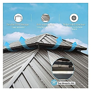 12'x20' Hardtop Gazebo, Galvanized Steel Patio Double Roof Aluminum Gazebo with Curtains and Netting, Metal Permanent Pavilion Outdoor Gazebos for Porch Party, Garden, Grill Gazebo