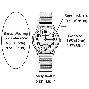 JewelryWe Mens Big Dial Easy Reader Quartz Watch, Gold/Silver Tone Elastic Band Wristwatch for Valentine’s Day