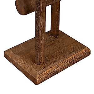 Ikee Design 2 Tier Wooden Jewelry Bracelet Watch Display Tower, Bangle Scrunchie Necklace Holder Storage Stand, 7.9" W x 4.3" D x 9.4" H, Brown Color