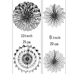 AKIO CRAFT Silver Wedding Party Hanging Paper Fans Decorations Bachelorette Bridal Shower Party Ceiling Hangings Baby Shower Birthday Nursery Party Decorations, 8pc