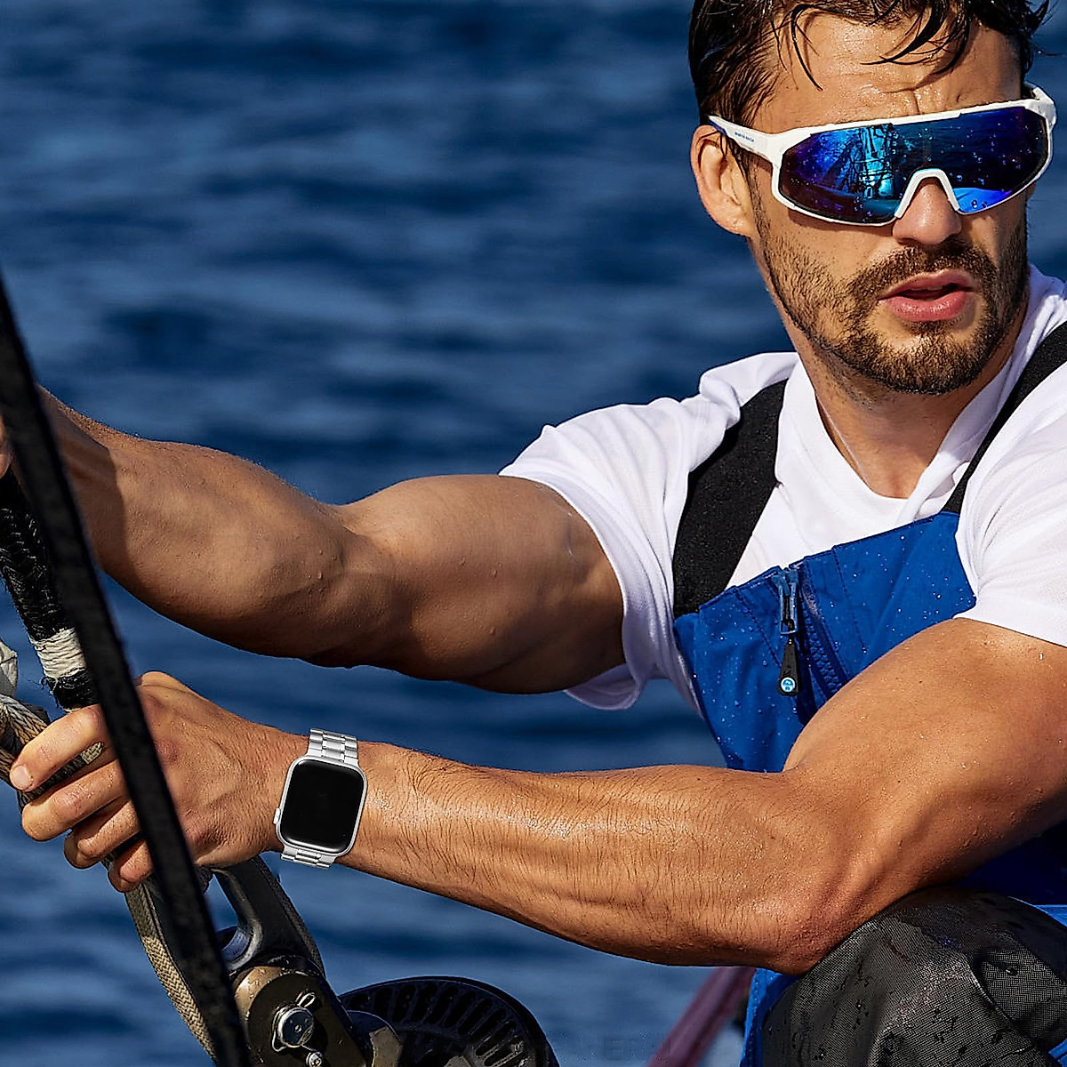 Bestig Compatible for Apple Watch Band 49mm/46mm/45mm/44mm/42mm(Series 3 2 1) Men Women, Premium Solid Stainless Steel Metal Sport Business Strap for iWatch Ultra Series 10 9 8 7 6 SE 5 4(Silver)