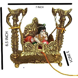 somi gift Antique Look Temple Arch/gate Design Jhula Singhasan Laddu Gopal Sofa (Metal JHULA with MARBAL Krishna)
