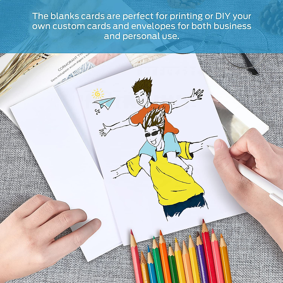 Ohuhu Blank White Cards and Envelopes 50 Pack, 5 x 7 Heavyweight Folded Cardstock and A7 Envelopes for DIY Greeting Cards, Wedding, Birthday, Invitations, Thank You Cards & All Occasion