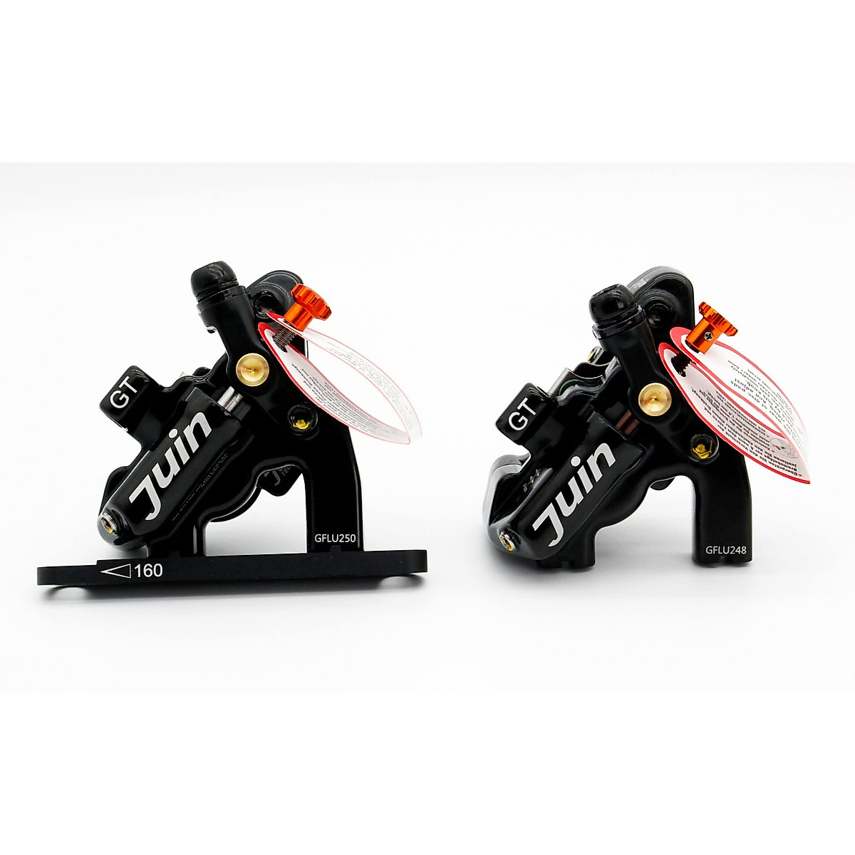 Juin Tech GT-F 4-Piston Cable Actuated Hydraulic Bicycle Bike Disc Brake Caliper Set Hybrid Brake Set for Flat-Mount Road/Cyclocross/Gravel/E-Bike/Folding Bike use (Black)
