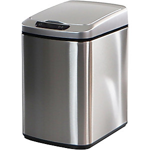 Hanover Home Hands-Free Metal Trash Can with Fingerprint-Resistant Finish, Soft-Close Motion Sensor Lid, and Removable Bin for Bathroom and Bedroom - 2.3 Gallons (9 Liters) in Stainless Steel