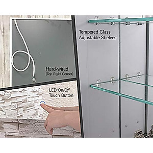 Fine Fixtures Bathroom Medicine Cabinet, Aluminum, Recessed/Surface Mount, 36" x 30", 3 Door, Mirrored Interior w/LED