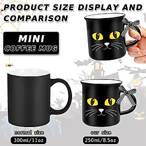 Whaline 4Pcs Halloween Mini Mugs with Plaid Ribbon Cat Monster Ghost Pumpkin Mini Coffee Mug Halloween Party Cups for Table Centerpieces Tiered Tray Decor Gifts