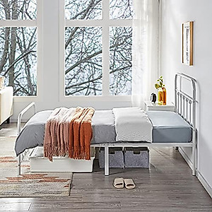 Topeakmart White Sturdy Metal Platform Bed Frame Mattress Foundation Iron-Art with Classic Victorian Style Headboard and Footboard Under Bed Storage No Box Spring Needed Twin Size