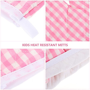 cabilock Oven Mitts Glove Heat Insulation Mitts Red Grid Kitchen Microwave Oven Gloves Mitts Anti-Scald Baking Gloves for Children Adult Cooking Gloves, 1 Pair, 7x4.7 inch (Pink)