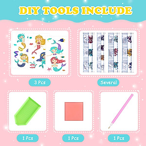 Zonon Mermaid Diamond Painting Kits Arts and Crafts for Kids 5D Diamond Painting Stickers for Kids Boys Girls Toddler Ages 4-6 6-8 8-12