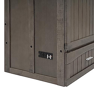 DEYOBED Wooden Queen Size Murphy Bed Frame, Folding Sofa Beds with Bilt-in Charging Station and Large Drawer, Space Saving, Antique Gray