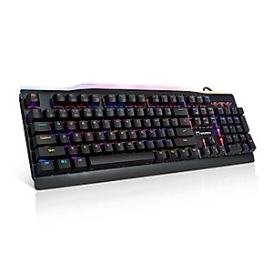 WIZMAX, MK1 PC Gaming Keyboard, USB Wired RGB Mechanical Gaming Keyboard, High-End Aluminum Backplate, Multimedia Function Keys, Red Linear 2nd Gen Manic Switch for Windows PC Gamers [Black]