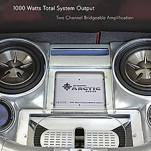 Pyramid 2 Channel Car Stereo Amplifier - 1000W Dual Channel Bridgeable High Power MOSFET Audio Sound Auto Small Speaker Amp Box w/ Crossover, Variable Gain Control, RCA IN/OUT, LED Indicators PB717X