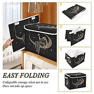 Krafig Moon Girl Foldable Storage Box Large Cube Organizer Bins Containers Baskets with Lids Handles for Closet Organization, Shelves, Clothes, Toys