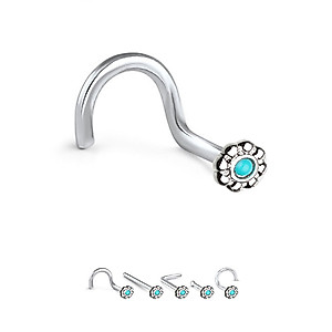 316L Surgical Steel Lbend Nose Ring Blue Flower 20G
