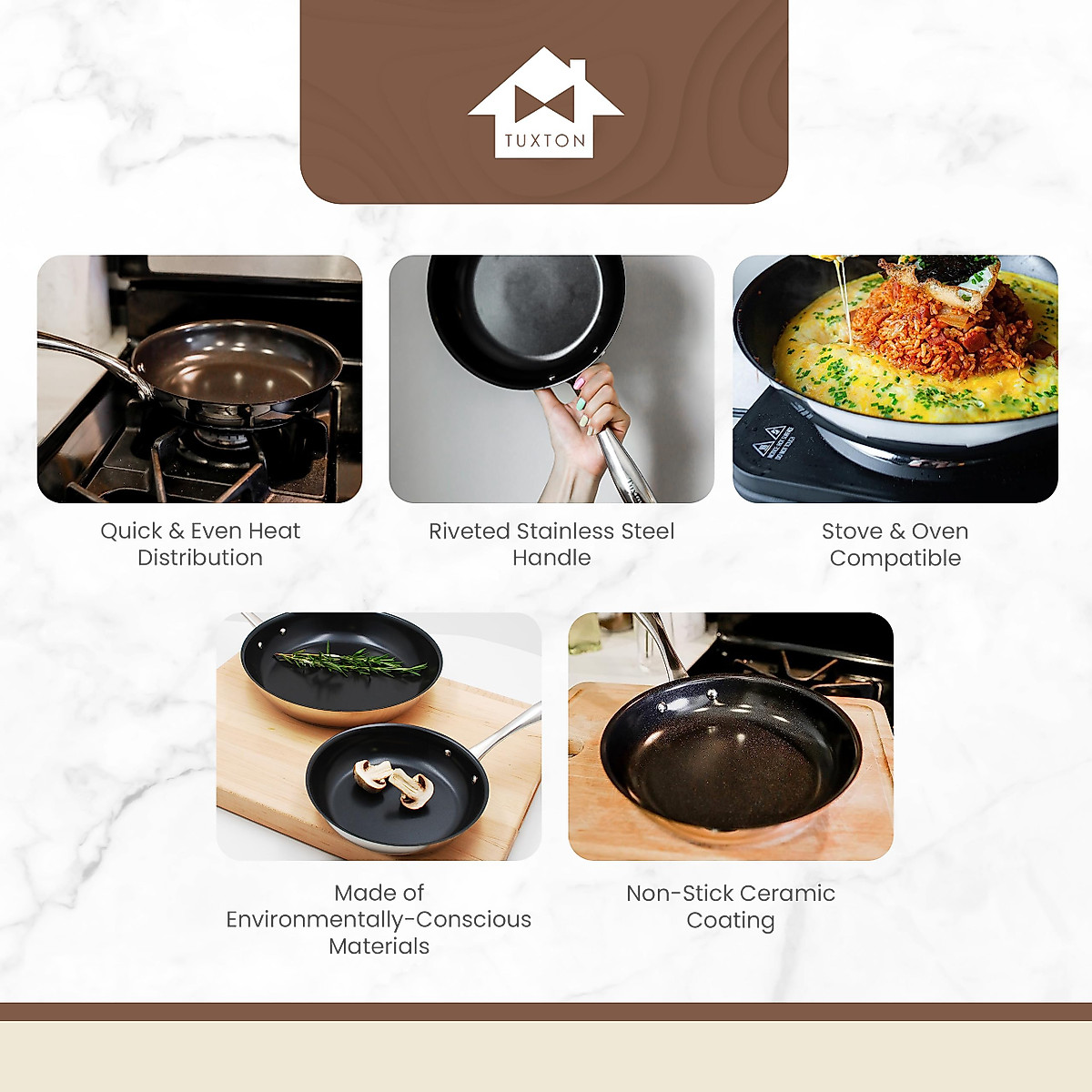 Non Stick Frying Pans Tuxton Concentrix 2pc Stainless Steel Pan Set - Stove & Oven Compatible 8 & 11in Ceramic Frying Pan with Riveted Handles Cobalt Blue