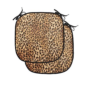 Lunarable Animal Print Chair Cushion Pads Set of 2, Wild Animal Leopard Skin Pattern Wildlife Nature Inspired Modern, Anti-Slip Seat Padding for Kitchen & Patio, 16"x16", Pastel Brown Pale Orange