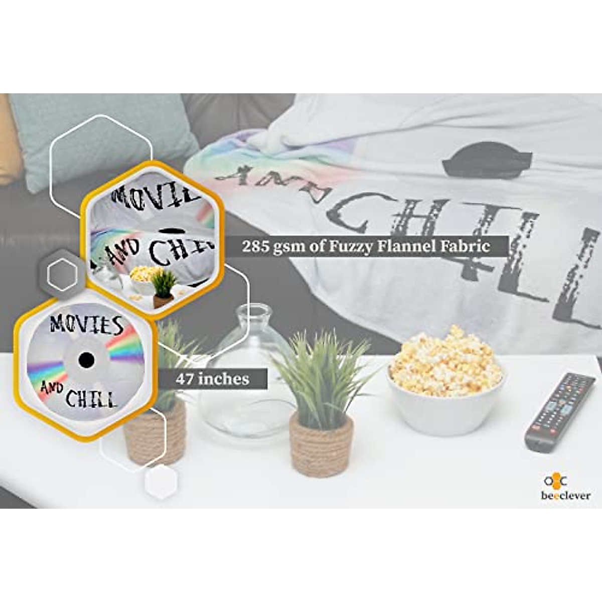 47 Inch Blanket - Movies and Chill DVD - Soft Flannel Round Blanket for Bedding, Crib, Sofa, Outdoors - Retro Novelty Funny Throw Blanket Gift for Kids and Adults - 285 GSM Fluffy Warm Deco Blanket