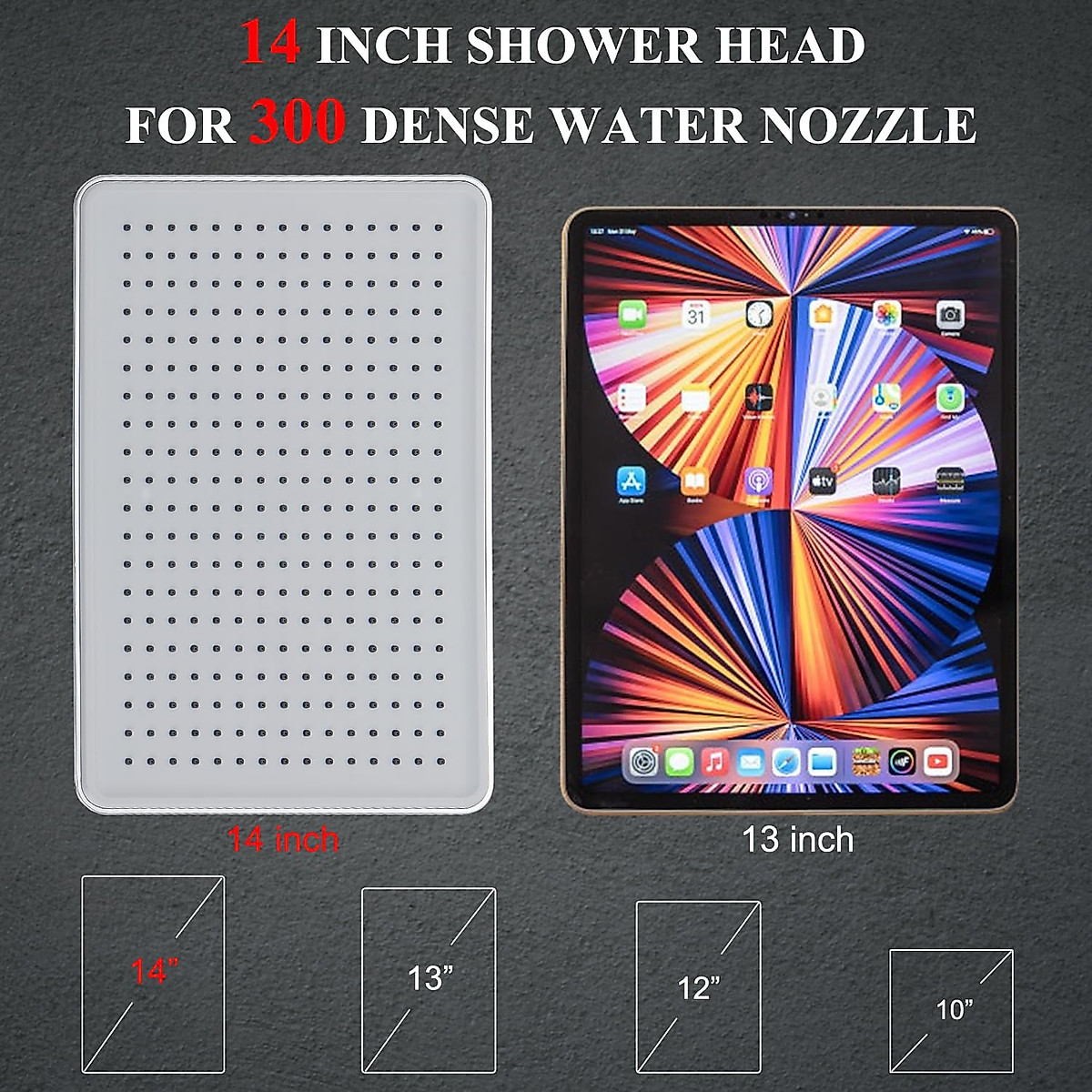 BSTKEECL 14”High Pressure Rain Shower Heads with Handheld Spray with Long Hoes Combo Rainfall Showerhead with 9Shower Water Sprayer Modes & Adjustable Extension Arm CP