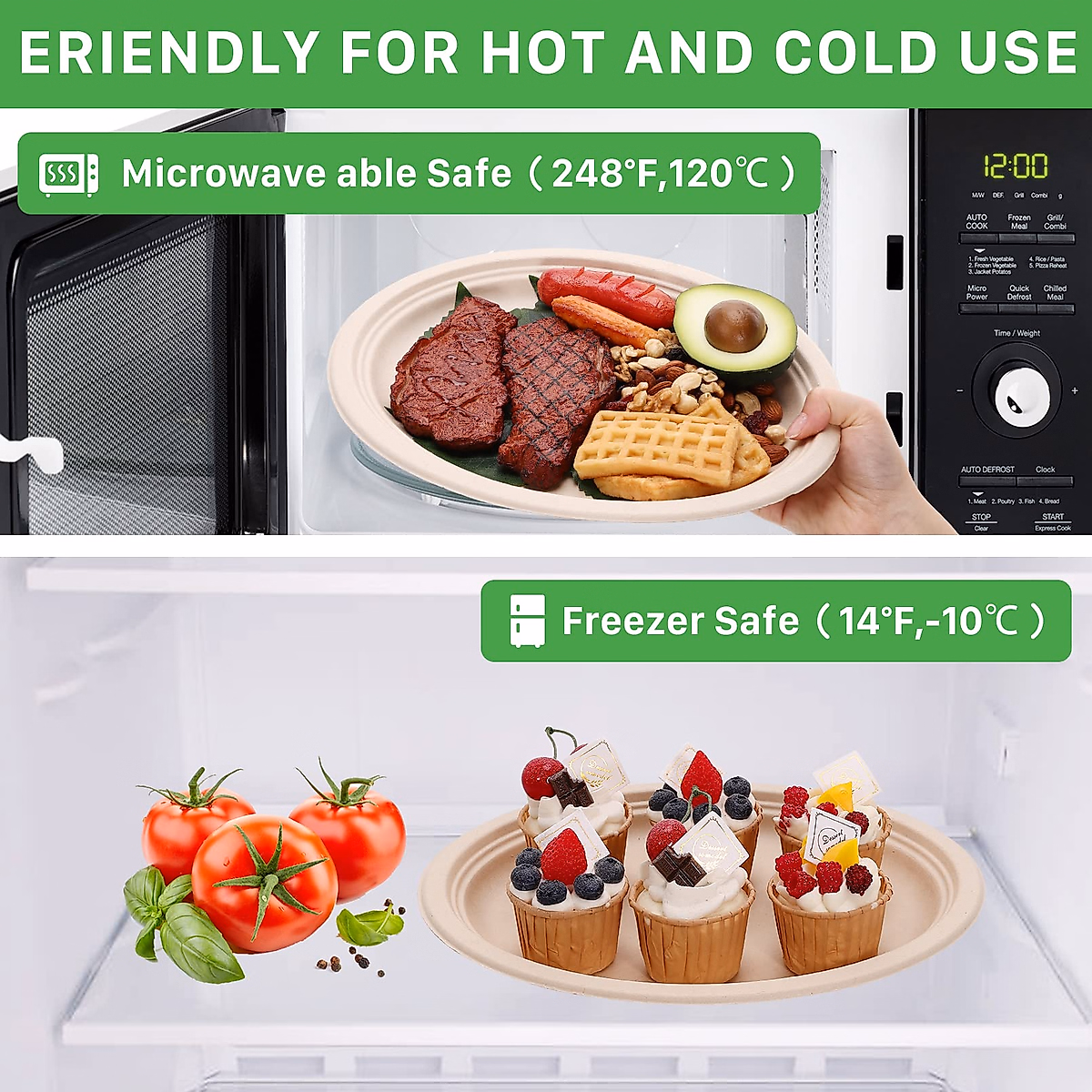 50 Pack Oval Paper Plates,100% Compostable Paper Plates,12 inch Paper Plates Heavy Duty,Disposable Paper Plates,Natural Bagasse Unbleached Eco-Friendly Sugarcane Plates for BBQ Party Picnic Gathering