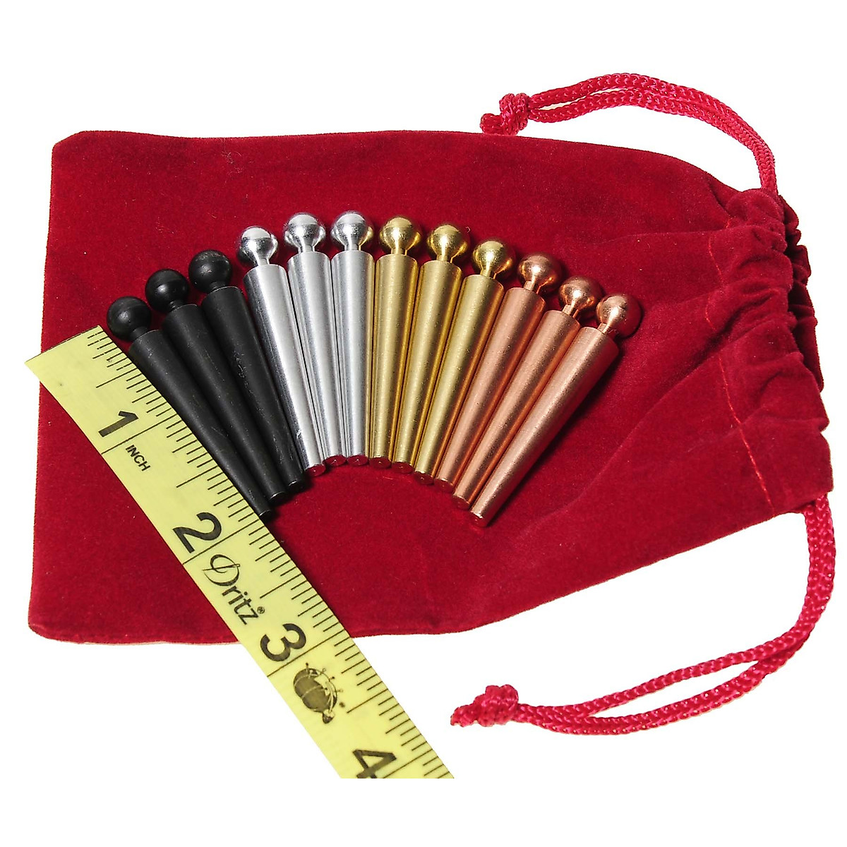 Deluxe Games and Puzzles Metal Cribbage Pegs Extra Large Ball Top, Set of 12 pegs in 4 Colors, for Specialized Cribbage Boards, Soft Red Velveteen Storage Pouch