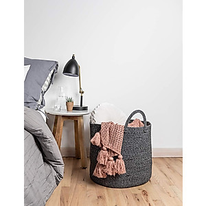 XXL Premium Cotton Rope Basket 18 inch x16 inch - Large Baskets for Storage - Woven Laundry Basket- Black Farmhouse Basket -Rope Storage Baskets - Cotton Basket for Living Room Storage - Wicker Basket