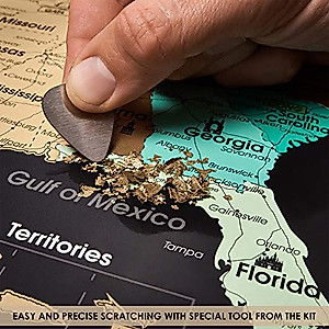 Detailed Scratch off USA Map with Scratcher - 24x16 Easy to Frame 63 National Parks Scratch Off Travel Poster of the United States of America - Large Scratchable US Map with Landmarks and States Flags