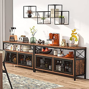Tribesigns Buffets & Sideboards Buffet Table Bar Cabinet with 4 Mesh Doors, Farmhouse Buffet Cabinet Bar Sideboard with Storage Open Shelf, Wood Kitchen Buffet Storage Cabinet for Dining Room