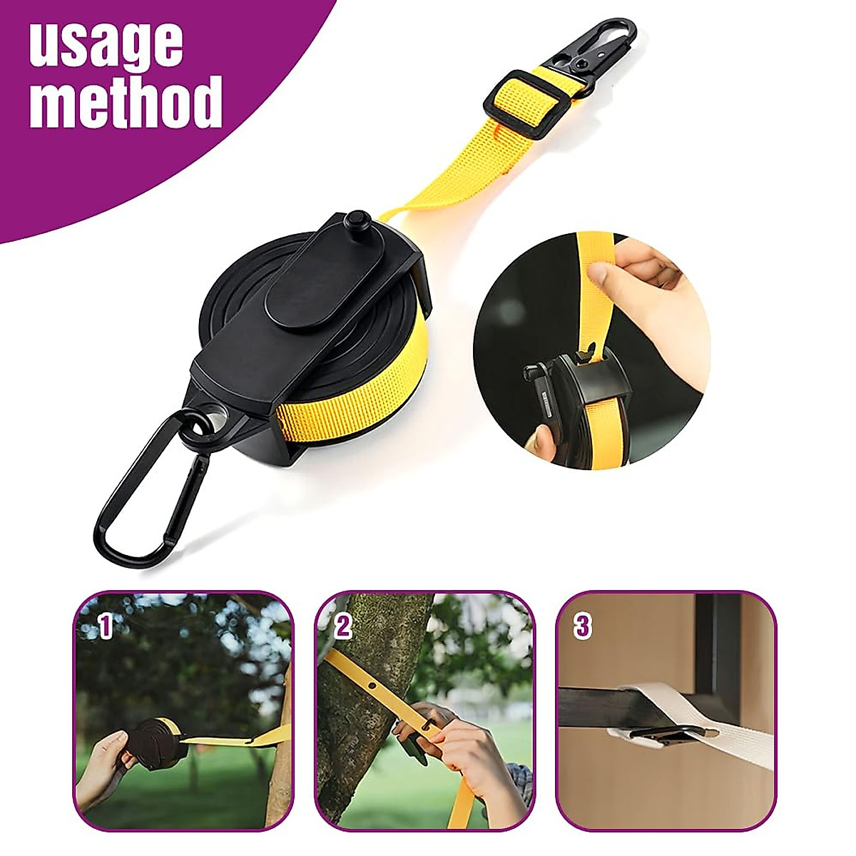 Windproof Non-Slip Clothesline, Portable Travel Clothes Line Outdoors, Clothes Line Retracting Outdoors, Retractable Clothesline Outdoor Clothes Line Ropes Camping Clotheslines (Black & Yellow)