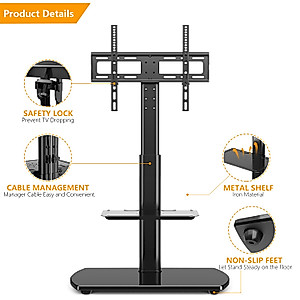 5Rcom Universal TV Floor Stand with 2 Shelves for 27 32 37 42 47 50 55 65 inch Tall LCD LED Flat or Curved Screens TVs Skinny TV Stand with Swivel Mount and Height Adjustable, Black
