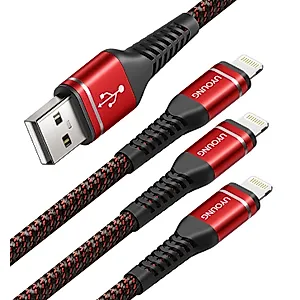 UYOUNG iPhone Charger Cable 3Pack 6FT Lightning Cable USB Long Heavy Duty Nylon Fast iPhone Charging Cord Compatible with iPhone 14/13/12/11/Pro/X/Xs Max/XR /8/7/6/6S/plus/iPad Mini-Red