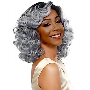 BXzhiri Short Curly Hair Wigs Grey Human Hair Lace Wigs European and American Women's Styling Cool Wig