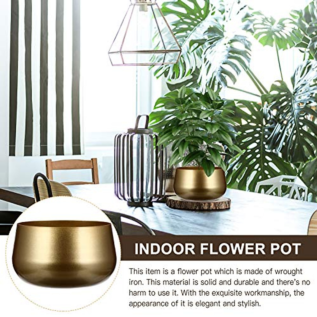 Happyyami All Golden Tool Modern Living Pot Decorative Room Simple Desktop Plan Patio Home Iron Decor Bonsai Wedding Garden Gardening Hole Cactus House Table Flower Metal Flowers Plant