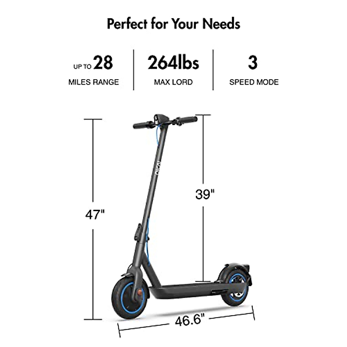OKAI Electric Scooter for Adults - Up to 28 Miles & 15.5 MPH Commuting Electric Scooter, 300W Motor, 10" Tubeless Tires, Max Load 264 lbs Folding Electric Scooter with Dual Brakes, ES520B