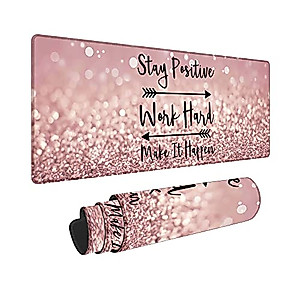 Inspirational Quote Pink Mouse pad for Desk Cute Pink Desk Accessories, Large Desk Mat,Keyboard pad Laptop mat(31.5x11.8in) Laptop Protector Computer Accessories Cute