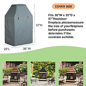 Outdoor Fireplace Cover, Heavy Duty Waterproof Oxford Fabric for Protecting Outdoor Upright Patio Wood Burning Fireplace Covers, 36x25x57 inch Gray