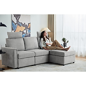 LINSY HOME Sofa Headrest Module for Modular Sectional Sofa, Extend The Backrest, Tailor-Made for Rubik Modular Couch, High Back Sectional Sofa, Metal Frame, 2 Pieces, Light Grey