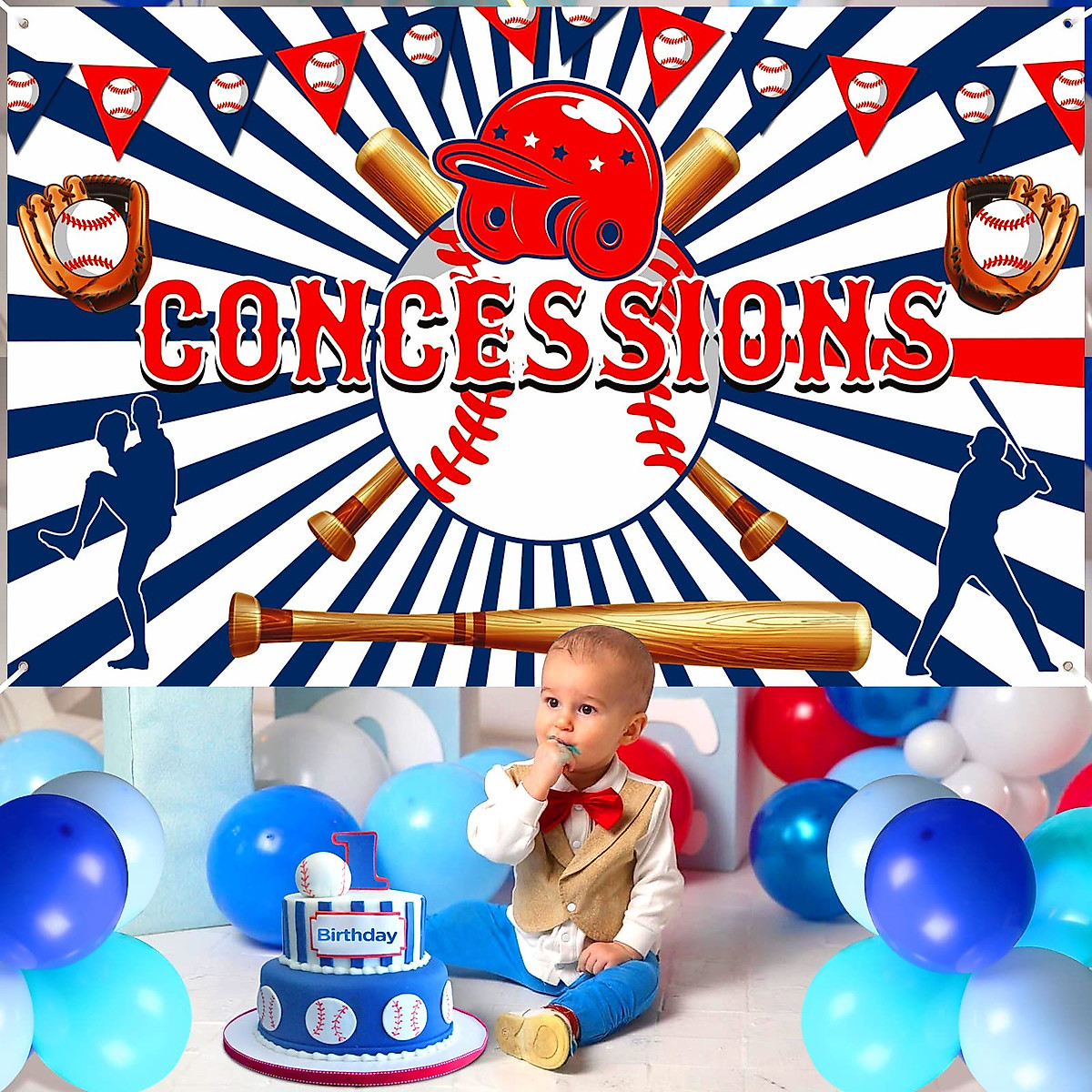Baseball Party Decorations Banner Baseball Concessions Banner Baseball Party Supplies Large Sports Themed Birthday Backdrop for Boys Kids Teens Baseball Birthday Holiday Party Favor