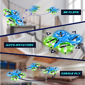 AUBNICO Drones for Kids, RC Drone with LED Night Lights One Key Take Off Landing Flips - Altitude Hold, Auto Rotating, 3D Flip, Headless Mode, Indoor Quadcopter Gift Toys for Boys Girls (Blue)