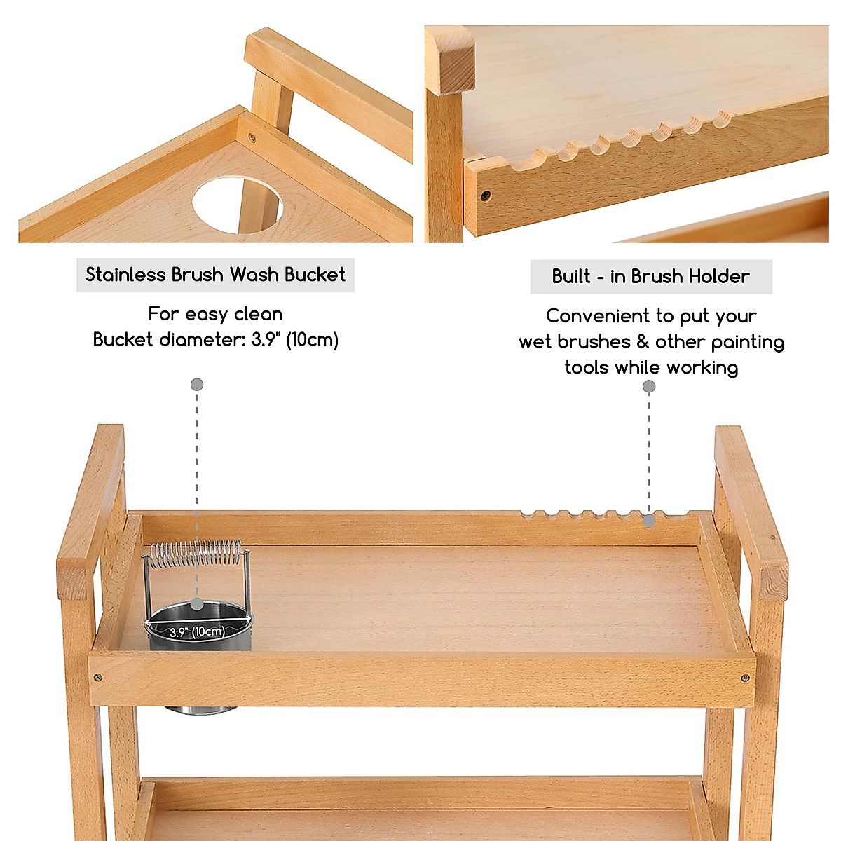 MEEDEN Art Supplies Cart, Walnut 3-Tier Multifunctional Art Storage Cart Organizer, Solid Beech Wood Studio Cart Art Taboret with Caster Wheels, Rolling Utility Cart Organizer for Artist