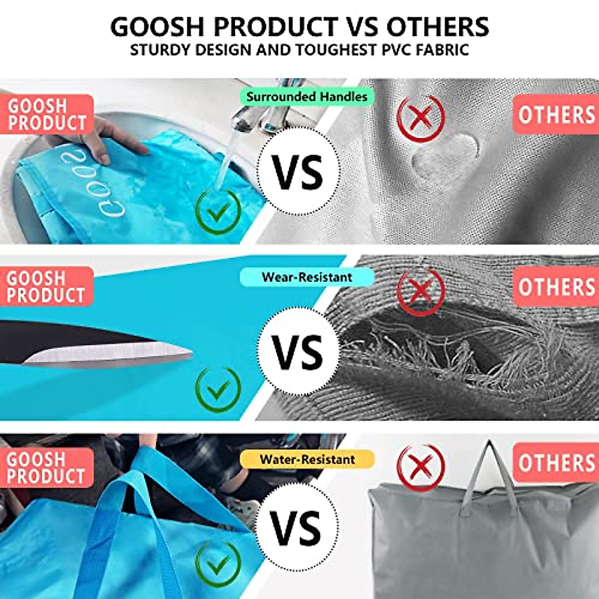 GOOSH 2 Pack Moving Bags Heavy Duty Extra Large with Double Zippers & Carrying Handles, Waterproof Foldable Storage Totes for Space Saving Moving Storage