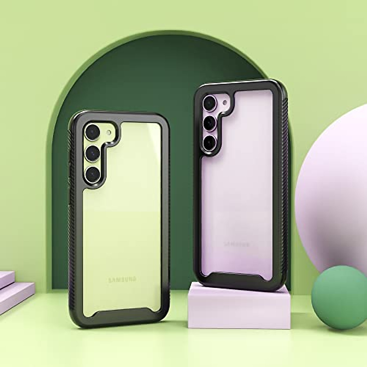 Galaxy S23 Case with Tempered Glass Screen Protector,IDweel Hybrid 2 in 1 Shockproof Slim Fit Transparent Heavy Duty Protection Shock Resistant Hybrid TPU Bumper Cover,Black Bumper/Clear