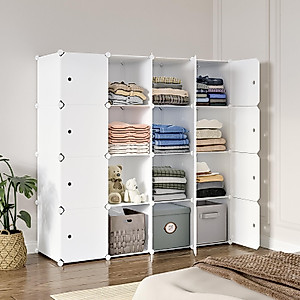 MAGINELS Large Cube Storage Organizer with Doors -14"x18" Depth 16 Cube Organizer Shelves Clothes Dresser Closet Organizer Storage Cabinet Shelving Bookshelf, White…