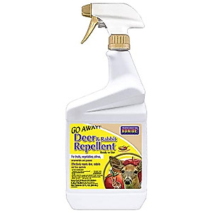 Bonide Go Away! Deer & Rabbit Repellent, 32 oz. Ready-to-Use Spray, Hot Peppers Deter Animals from Lawn & Garden