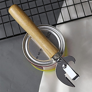 QXPDD Manual Can Opener with Wooden Handle Stainless Steel Convenient and Durable Manual Opener for Beer Bottle Household Kitchen Gadget Silver