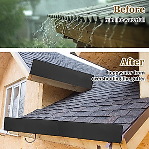 Blulu 4 Pcs Gutter Valley Splash Guards Metal Roofing Gutter Guard with 40 Screws Black Rain Diverter for Roof House Residential Flat Shingle Roof Drain Downspout Water (Straight)