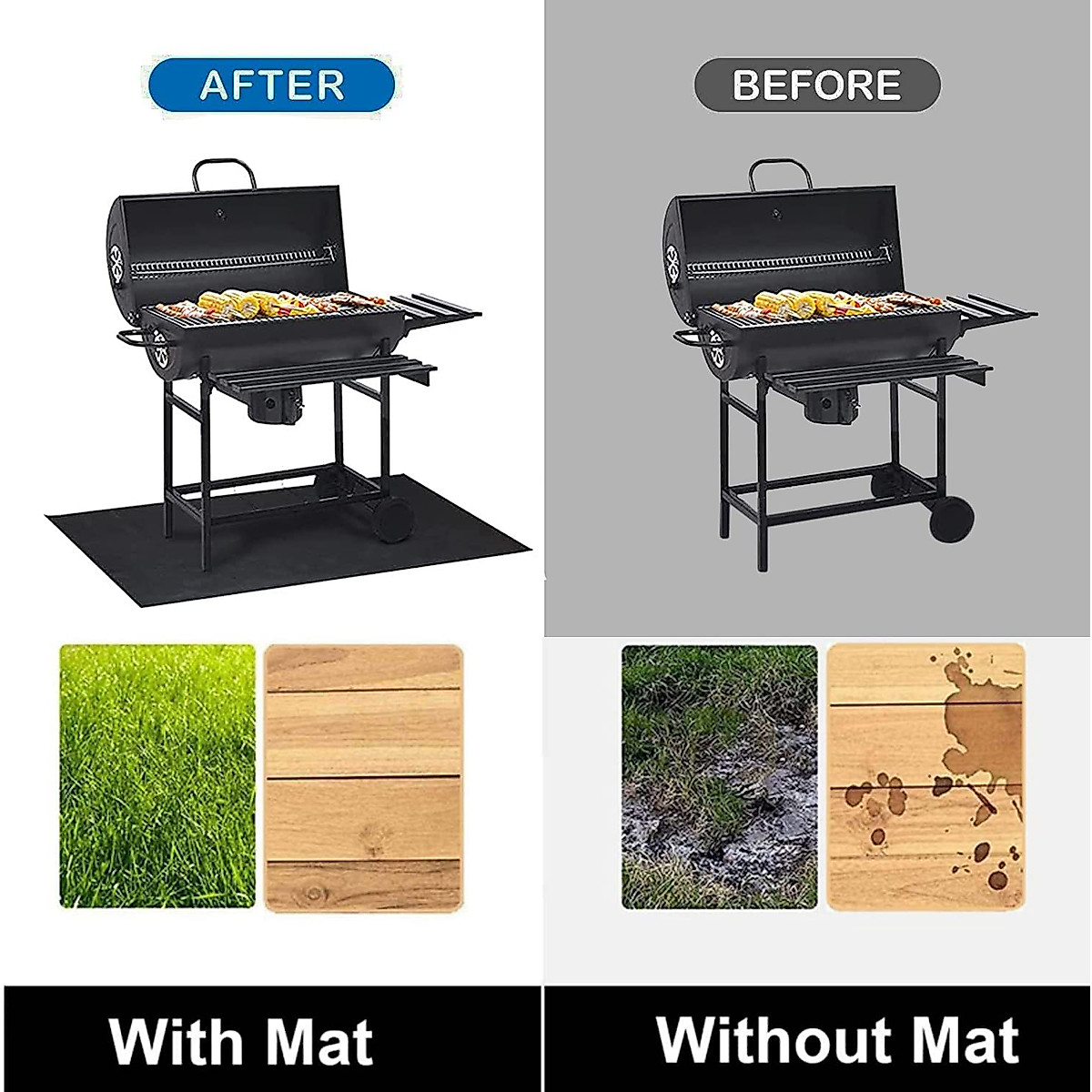 UBeesize Thickened 60x42 inch Under Grill Mat for Outdoor Grill, Fireproof Mat for Lawn, Smokers, Gas Grills, Deck and Patio,Fireplace Mat Fire Pit Mat,Oil-Proof Waterproof Non-Slip BBQ Protector