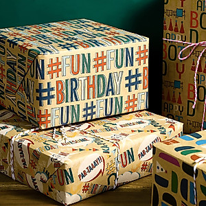 RUSPEPA Wrapping Paper Sheets Birthday Design - 17.5 x 30 inches Each Sheet, Total of 6 Sheets Packed in 1 roll